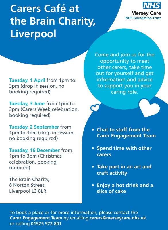 Carers cafe dates at the Brain Charity in Liverpool - Healthwatch Sefton